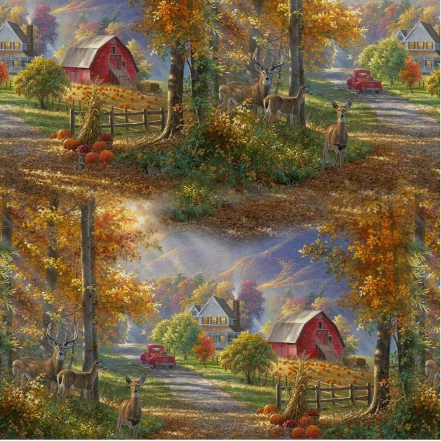 Fall Fabric , Fall Memories,cotton Fabric, by the Yard,deer Buck Fawn ...