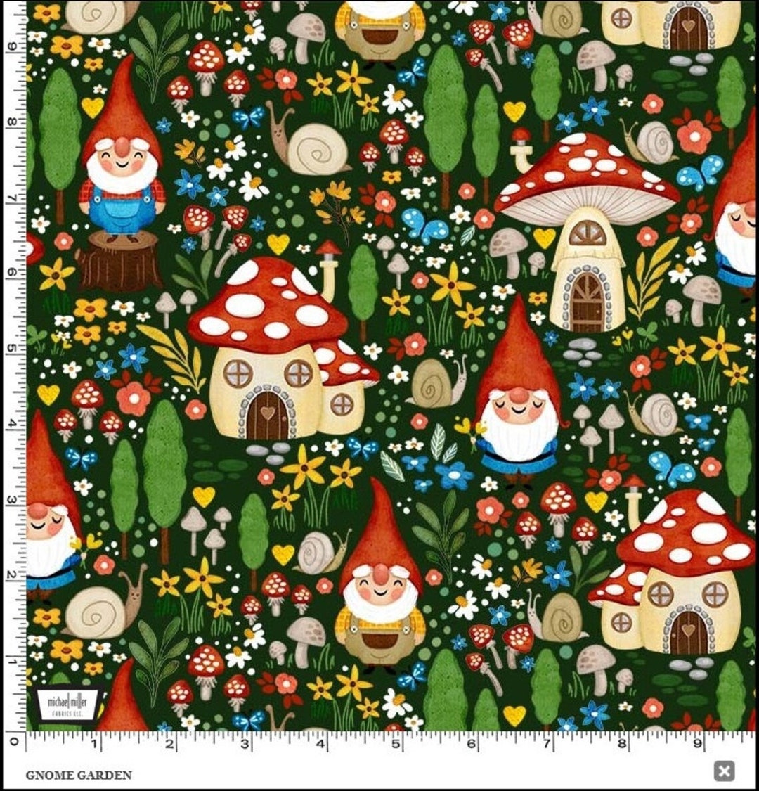 Gnome Garden, Fabric by the Yard, Quilting Cotton, DC9605-GREE, From ...