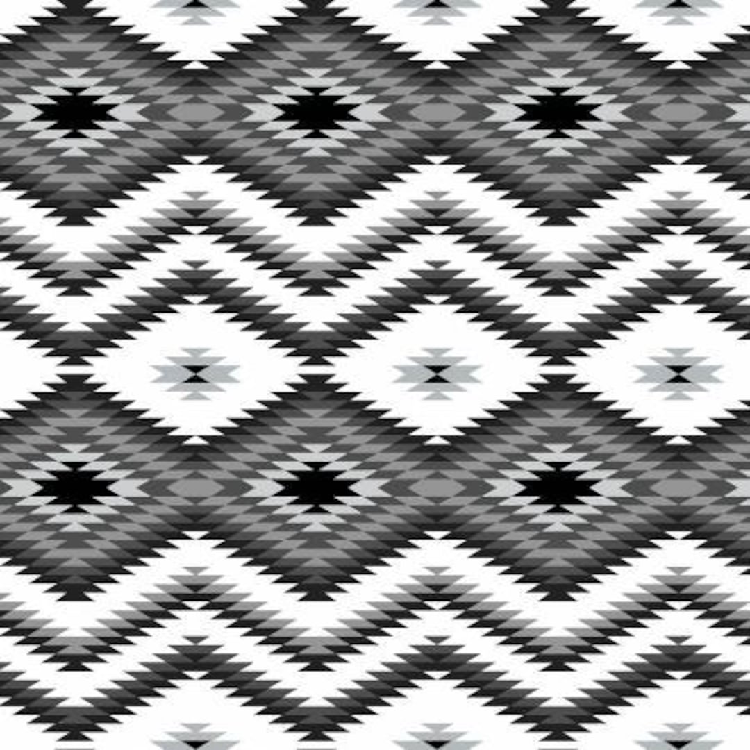 Southwest Flannel, Fabric by the Yard, Black and White, Gray Aztec ...