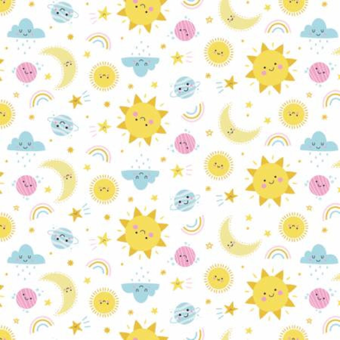Rainbow Flannel Fabric by the Yard White Cheerful Sky - Etsy