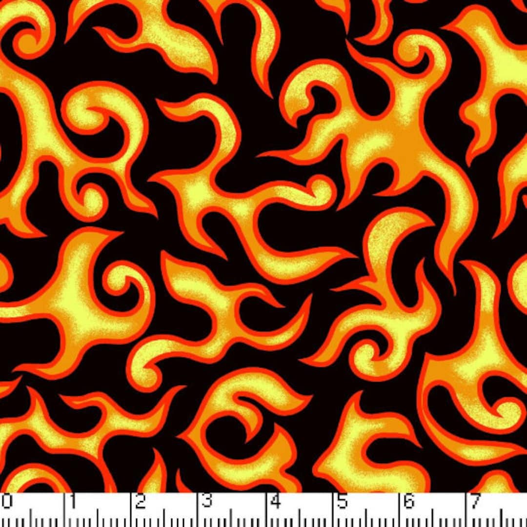 Flame Fire Fabric, Black, Red, and Yellow, 100% Cotton Quilting, by the ...