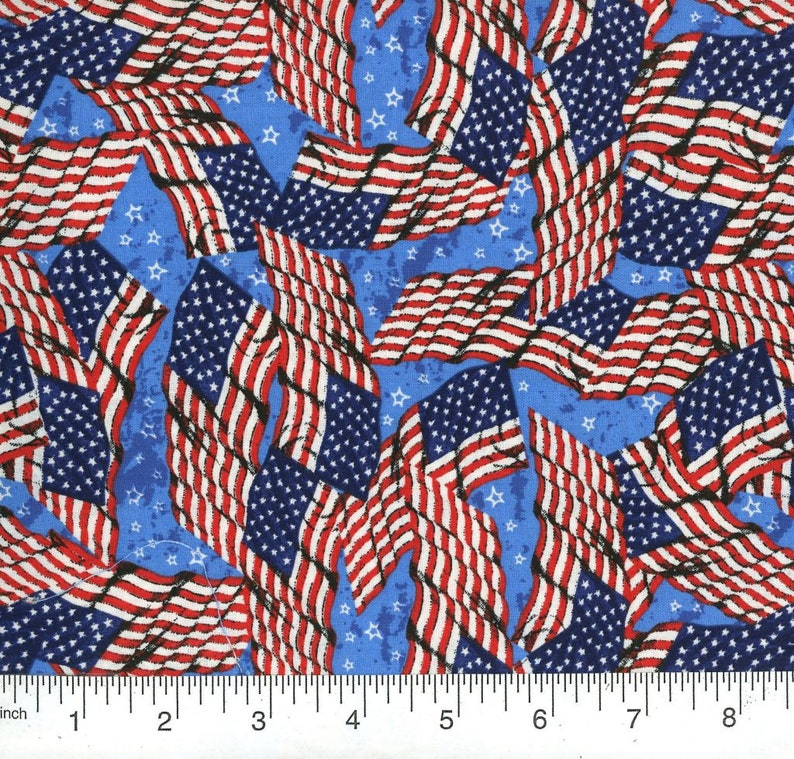 Patriotic Cotton Fabric By The Yard Usa Flag Stars And Etsy