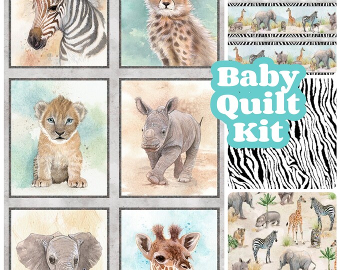 Baby Quilt Kit, Jungle Animals, Safari, Elephant Lion, Zebra Giraffe ...