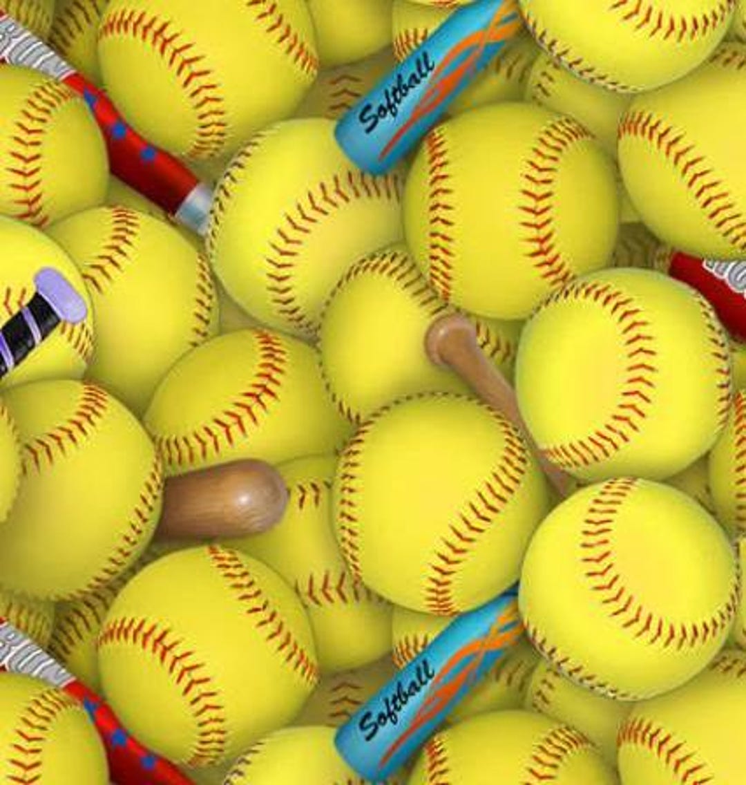 Softball Fabric by the Yard, Yellow Softballs, Quilting Cotton, Sports ...