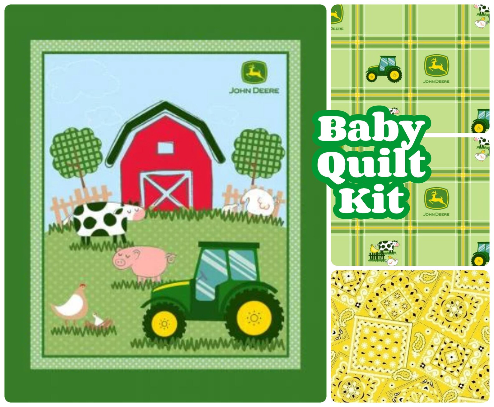 Baby Quilt Kit John Deere Green Tractor Farm Animals Barn - Etsy