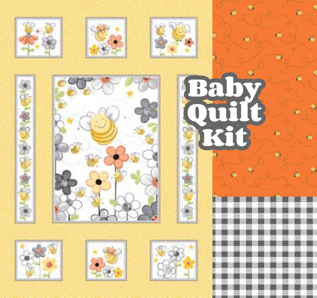Baby Quilt Kit, Bees, Honey Bees, Flowers Floral, Happy Yellow Orange ...