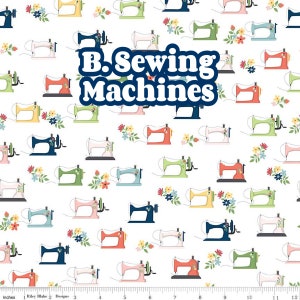 Riley Blake Fabric, Sew Much Fun, Floral Sewing Machines, Navy Blue ...