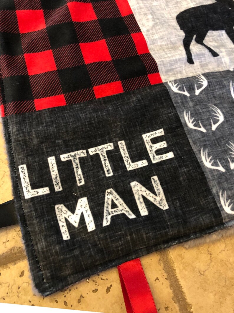 Little Man Tag Blanket Buffalo Plaid Baby Boy Woodland | Etsy