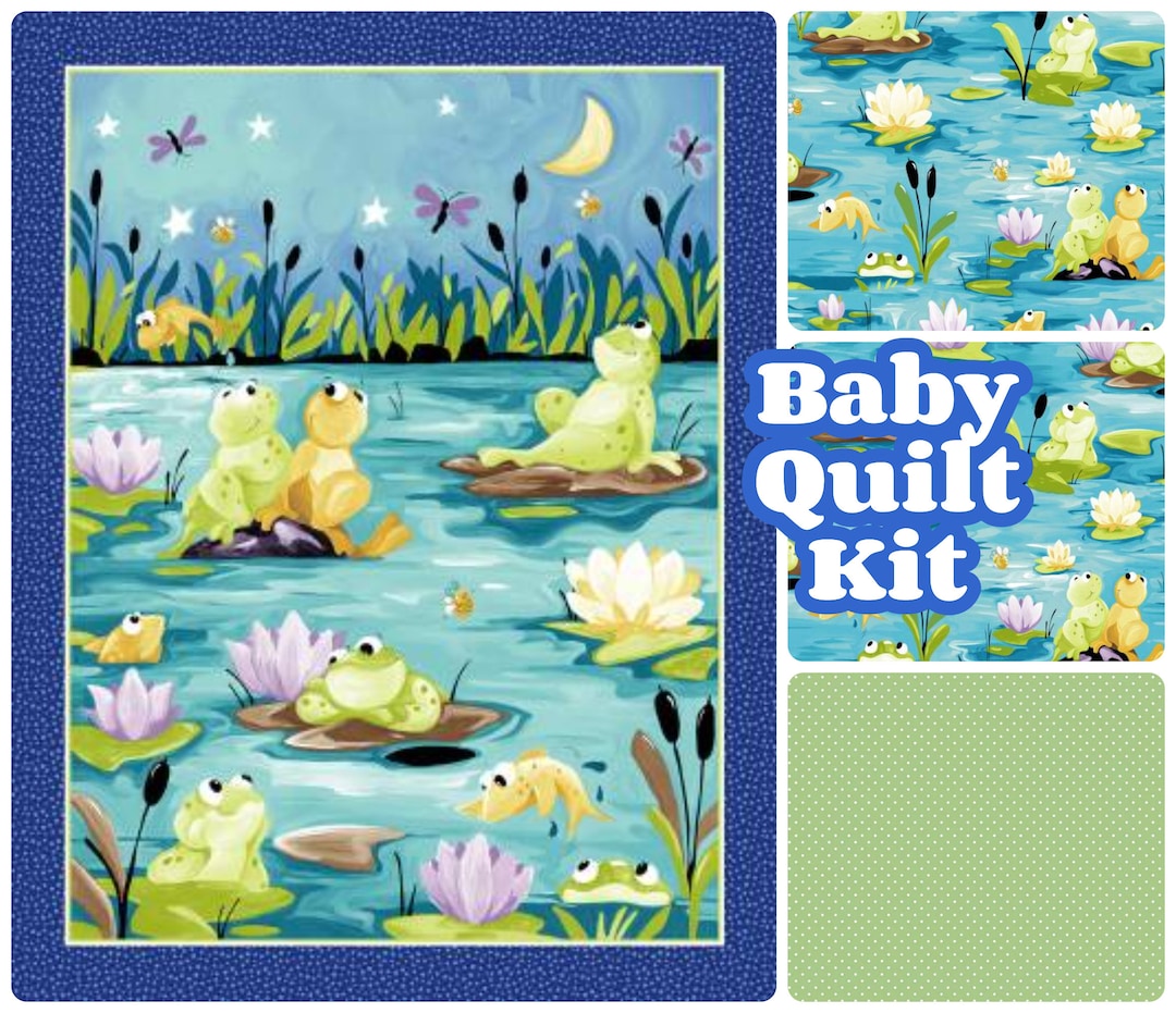 Baby Boy Quilt Kit, Frogs Paul's Pond, by Suzy Bee, Toad Lily Pad, Blue ...