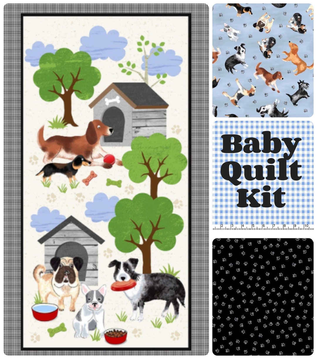 Baby Quilt Kit, Puppy Dogs, Paw Prints, Baby Boy Easy Panel Quilt Kit ...