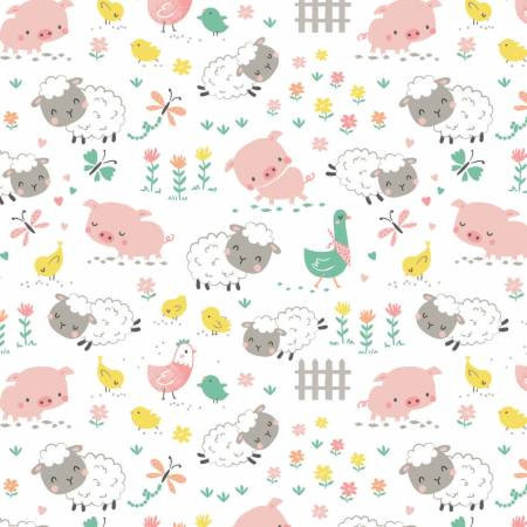 Farm Animals Flannel Fabric, 32" Remnant Piece, Barnyard Flannel, Sheep ...