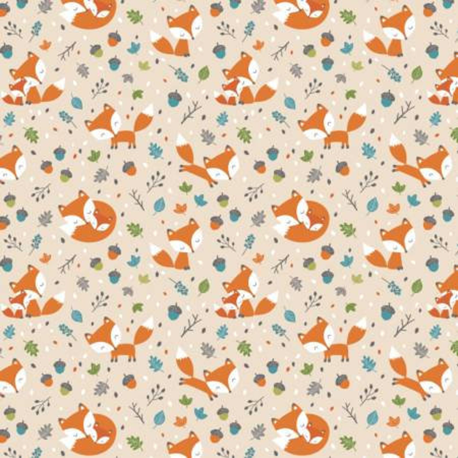 Fox Flannel Fabric, 1/2 Yard, Tan Frolicking Foxes Flannel, Fall Orange ...