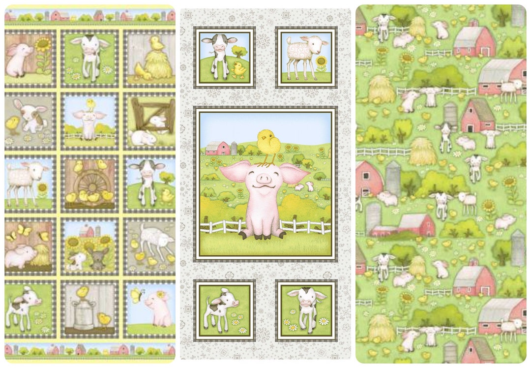 Baby Farm Animals, Cotton Fabric, Henry Glass, by Beth Logan, Farm ...