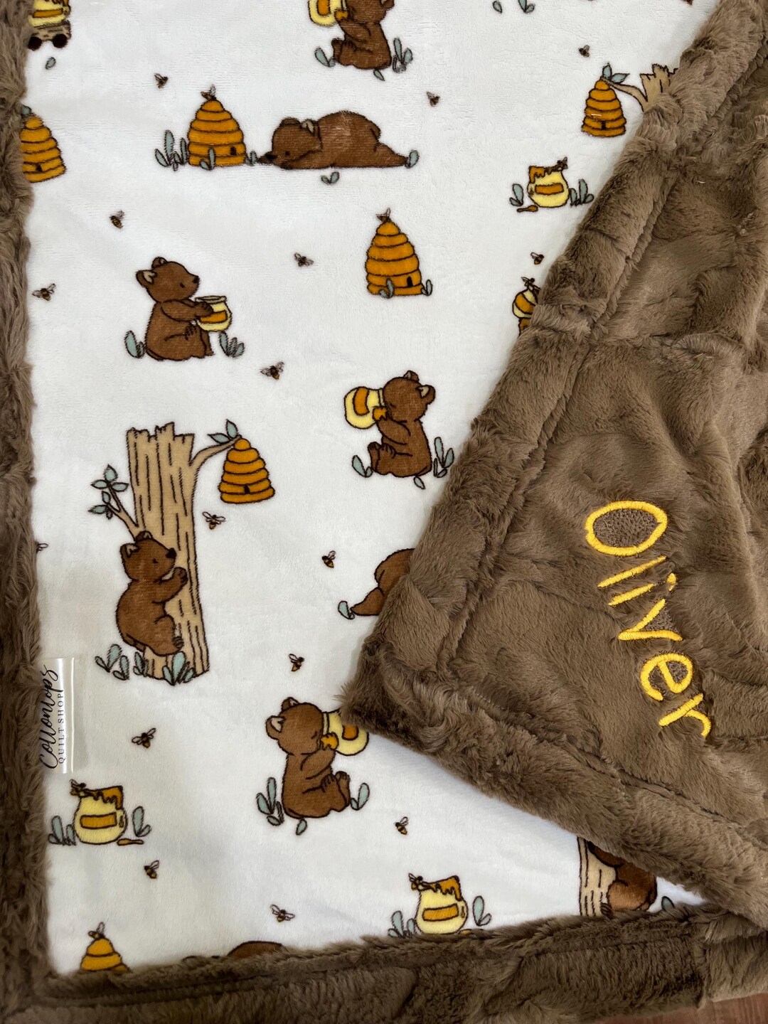 Honey Bear Baby Blanket, Teddy Bees, Cuddle Minky Blanket, Crib Nursery ...