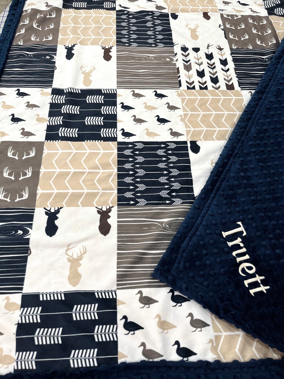 Buck and Duck Hunting Blanket, Personalized Boy Deer, Green Brown Tan ...