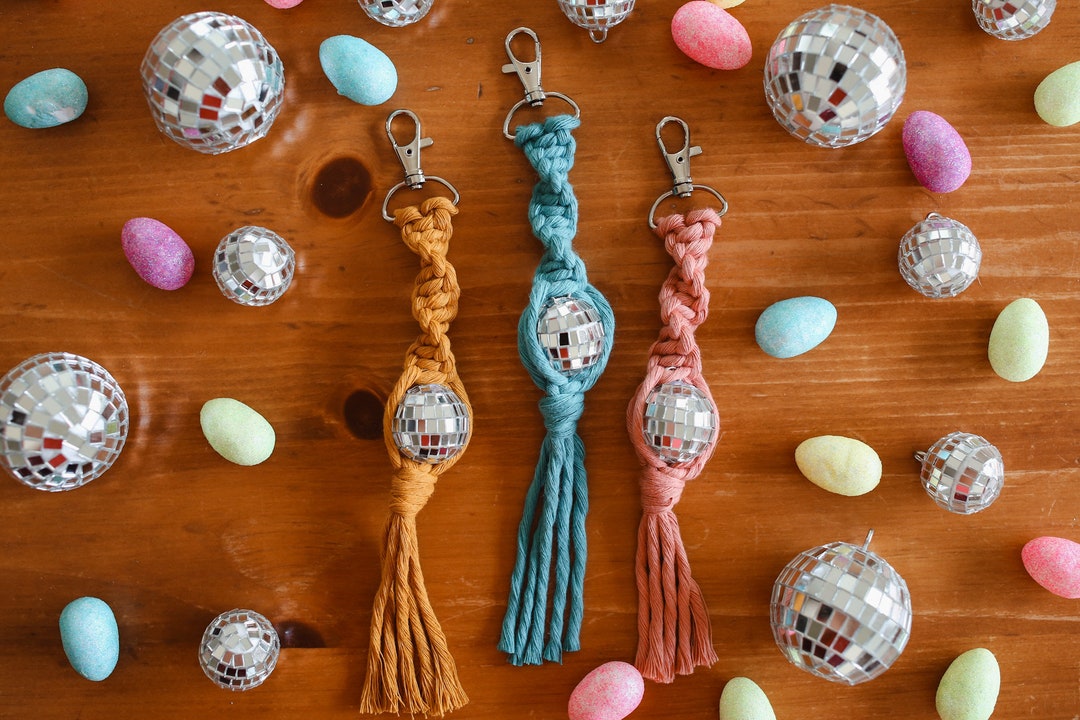 Macrame Disco Ball Keychain Disco Ball Keychain Macrame Keychains Bag ...