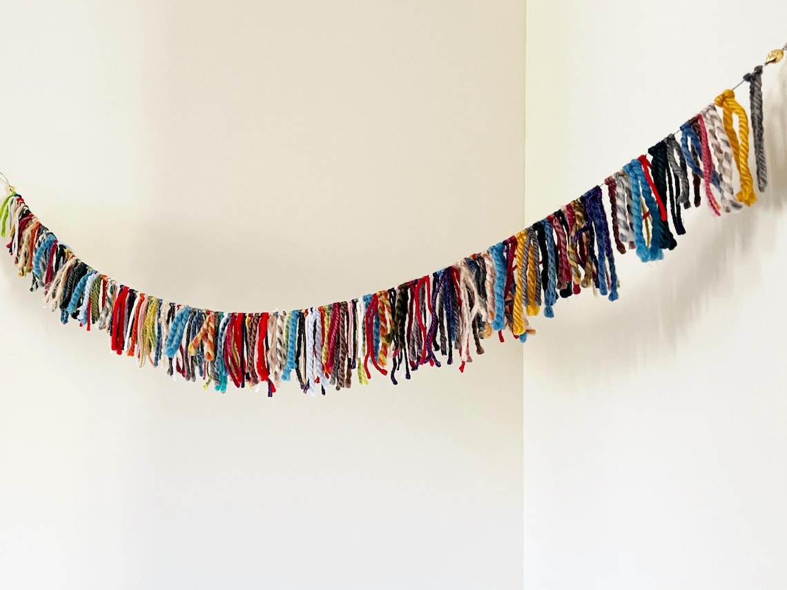 Yarn Scrap Banner | Boho Wall Decor | Recycled Art | Eco Friendly ...