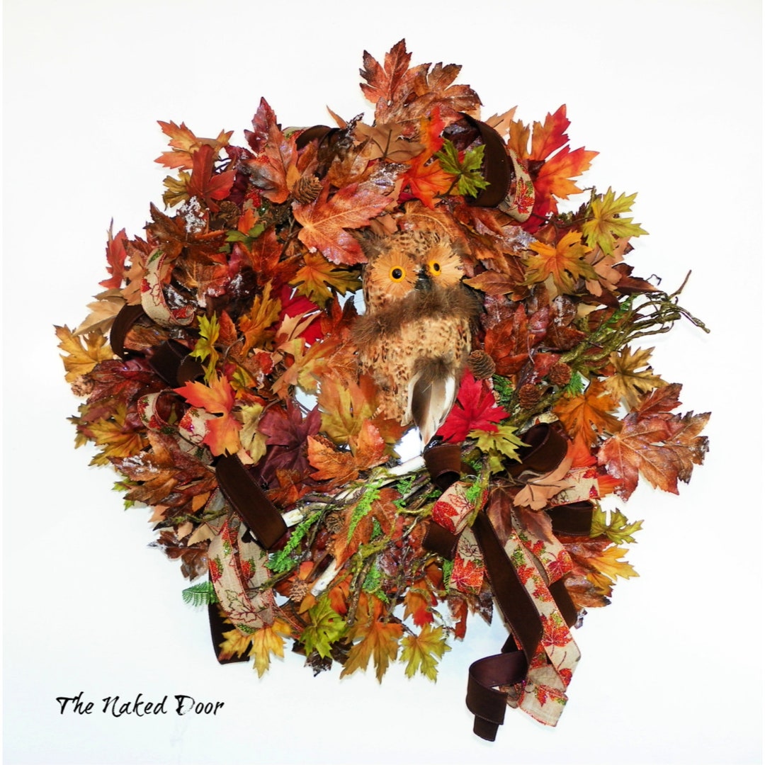 Large Owl With Fall Leaves Front Door Decor Autumn Harvest Woodland ...