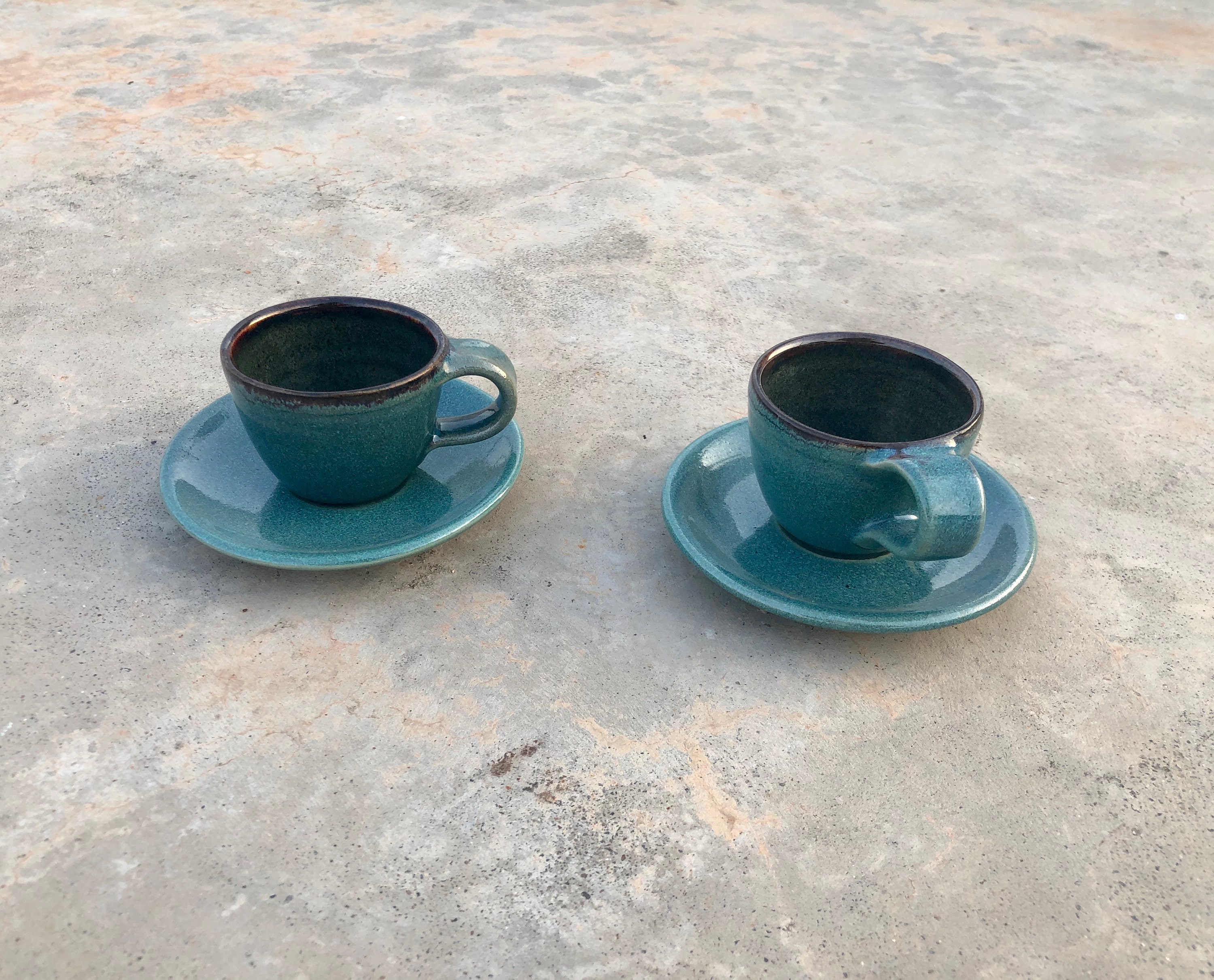 Buy Handmade Ceramic Cups / Long Black Cups and Plate Set / Turquoise ...