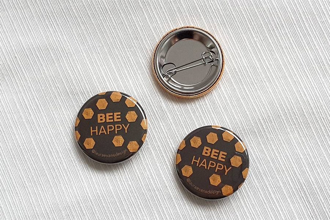 Bee Happy Hexagon Pattern 32mm Pin Badge - Etsy España