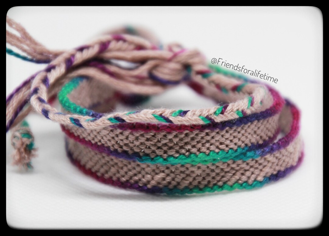 Set of 3 Stackable Friendship Bracelets: Purple Blue Green Beige ...