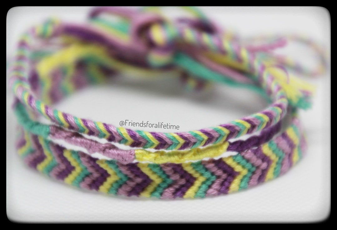 Set of 3 Stackable Friendship Bracelets: Purple Yellow Teal Handmade ...