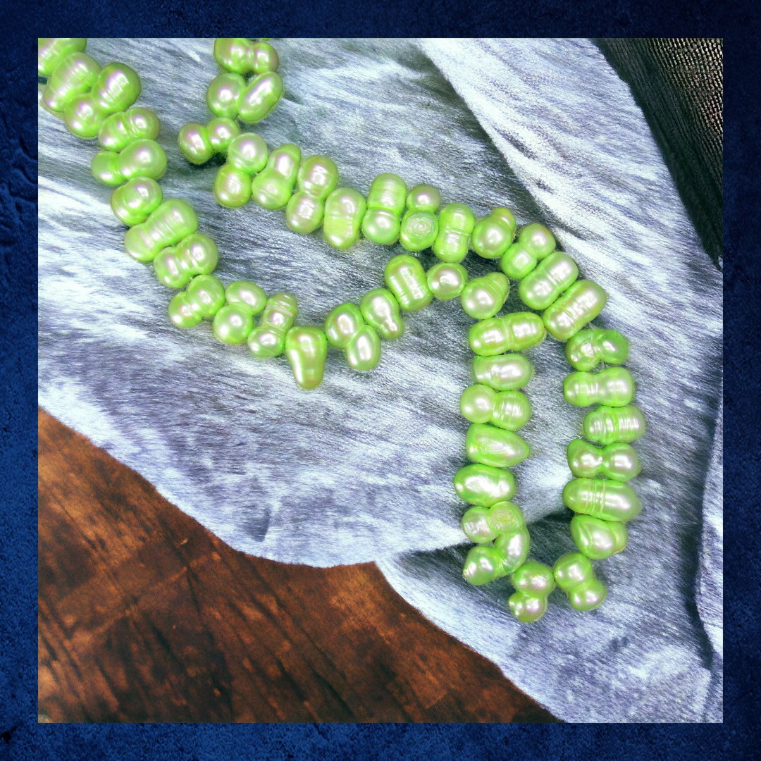 Pearl, Spring Green - 14" Strand of 7x12mm Peanut Shape Freshwater ...