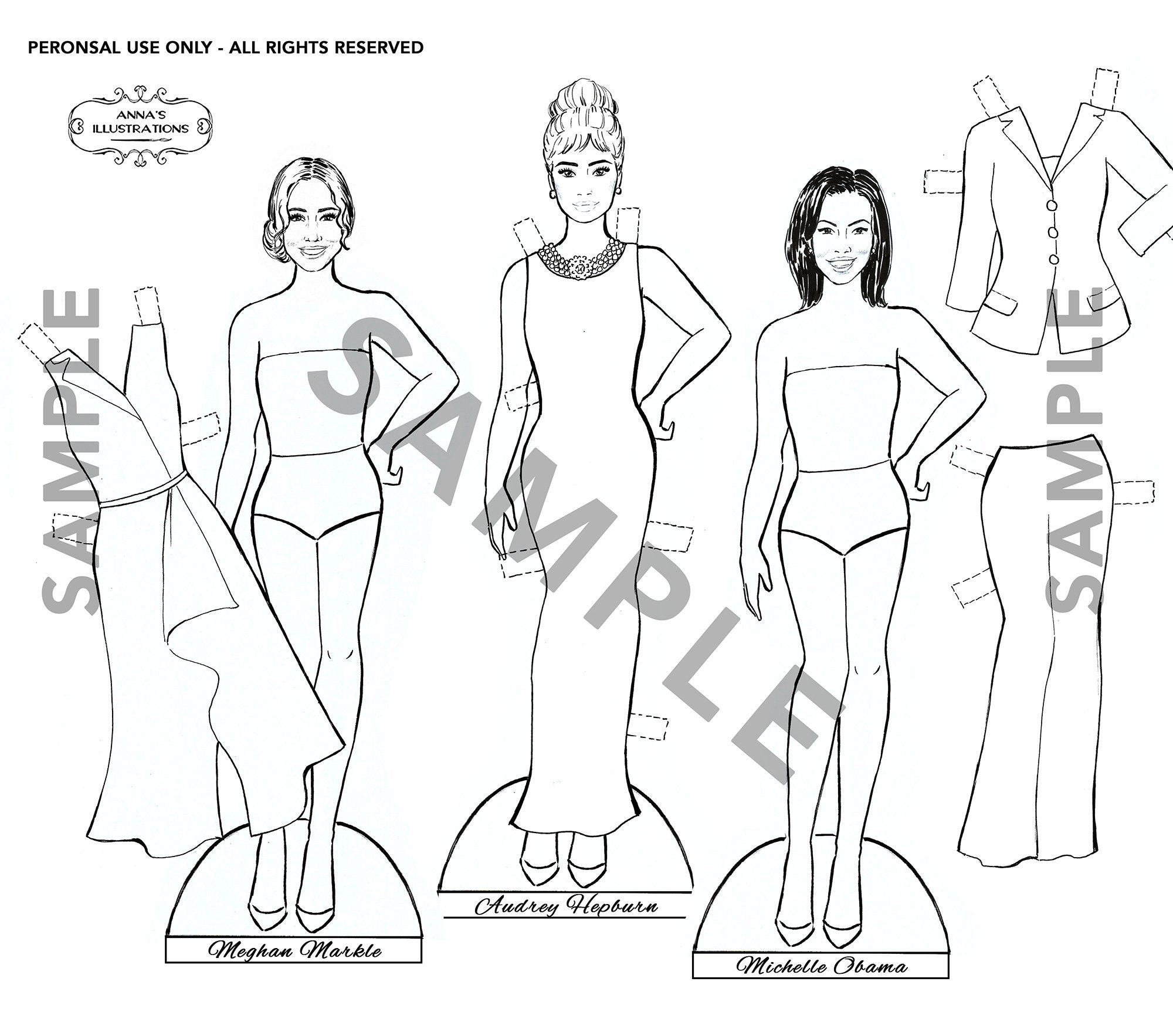 Paper Doll Set: Audrey Hepburn Meghan Markle Michelle Obama - Etsy
