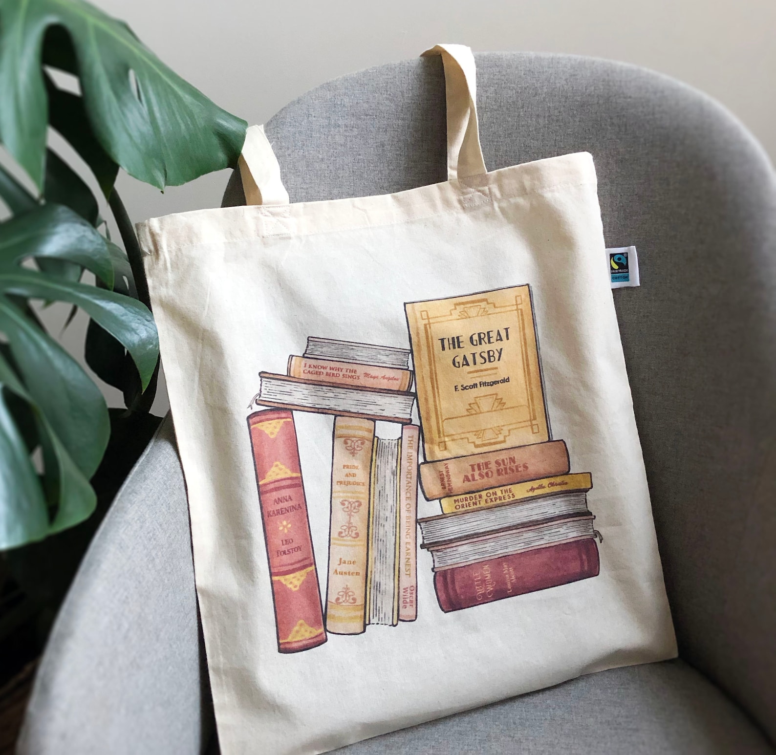 Canvas tote bag with illustration of books Classic novels | Etsy