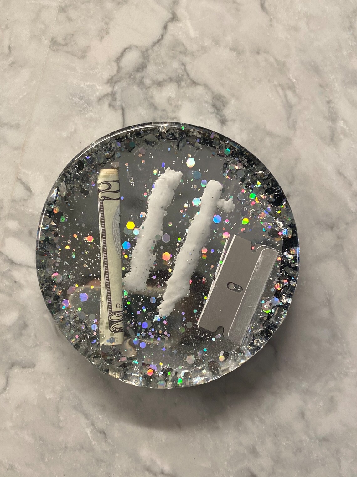 Cocaine Glitter Coasters Funny Paperweight Coffee Table Art ...