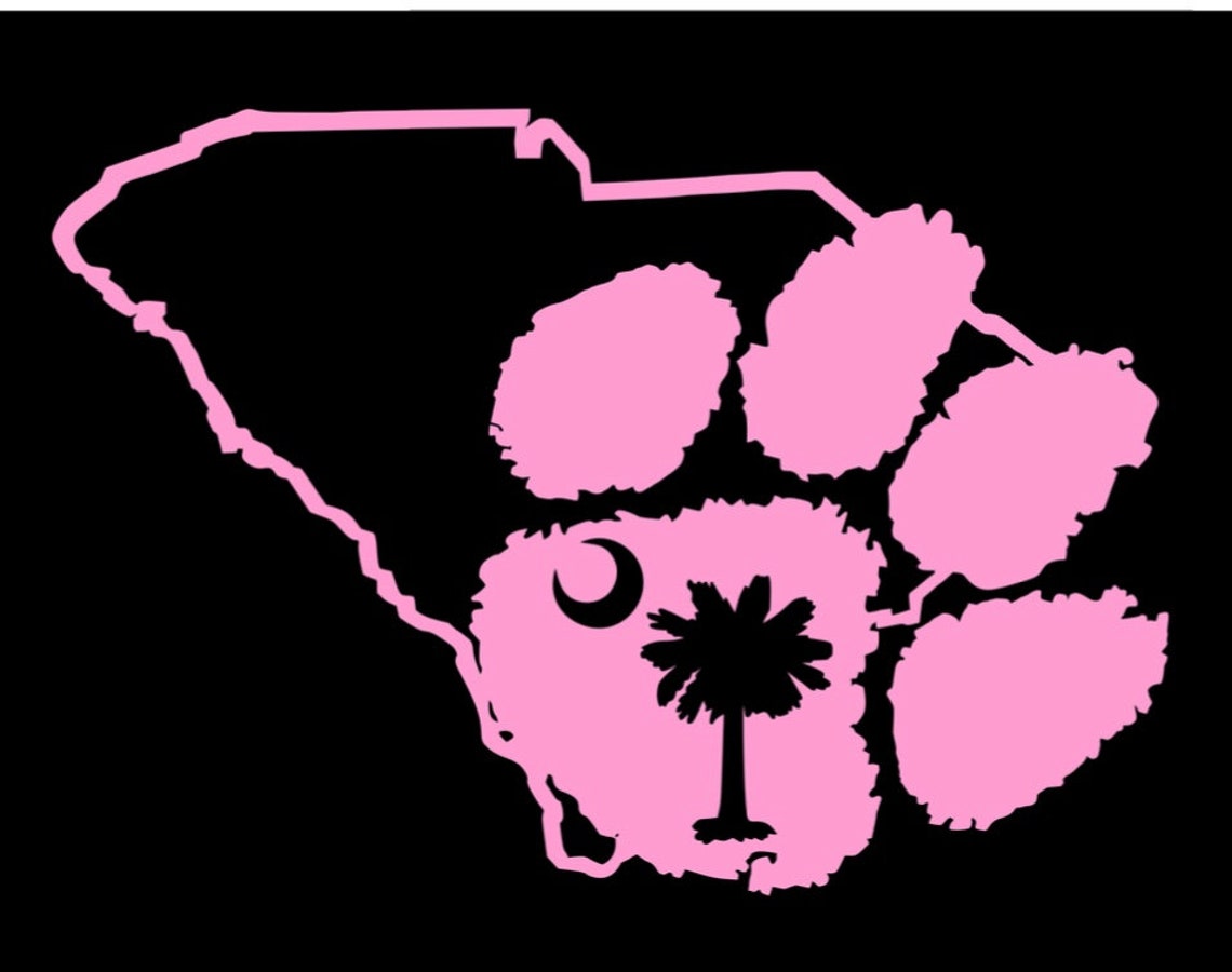 Clemson Paw With South Carolina Outline And Palmetto Tree Etsy