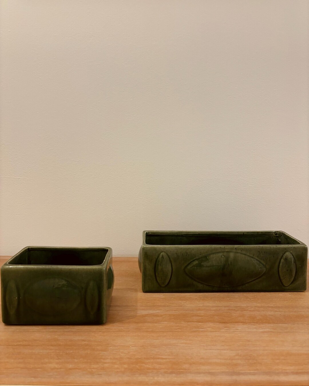 Vintage Haeger USA Green Rectangular Pottery Plantet Set - Etsy