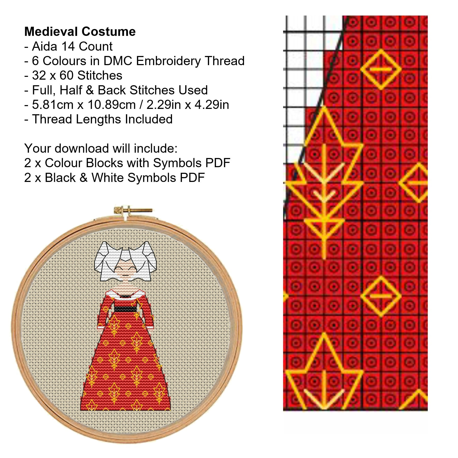 Medieval Costume Cross Stitch Pattern: Embroidery Designs (digital ...