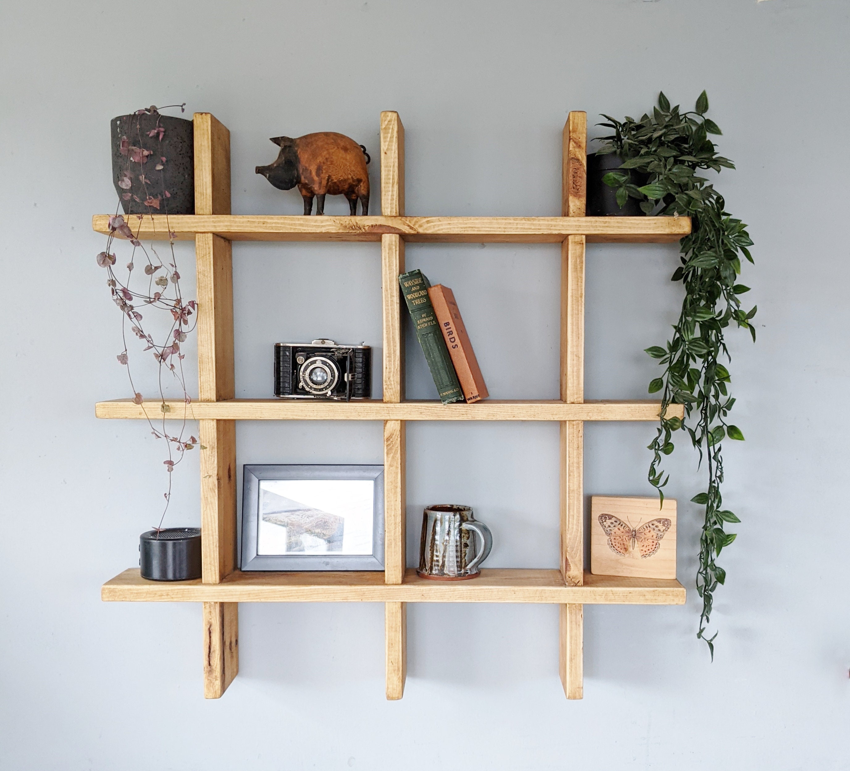 Reclaimed Wooden Wall Mounted Display Shelf With Compartments - Etsy UK