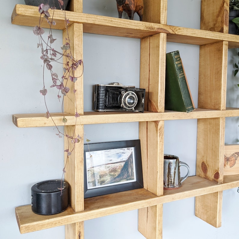 Reclaimed Wooden Wall Mounted Display Shelf With Compartments - Etsy UK