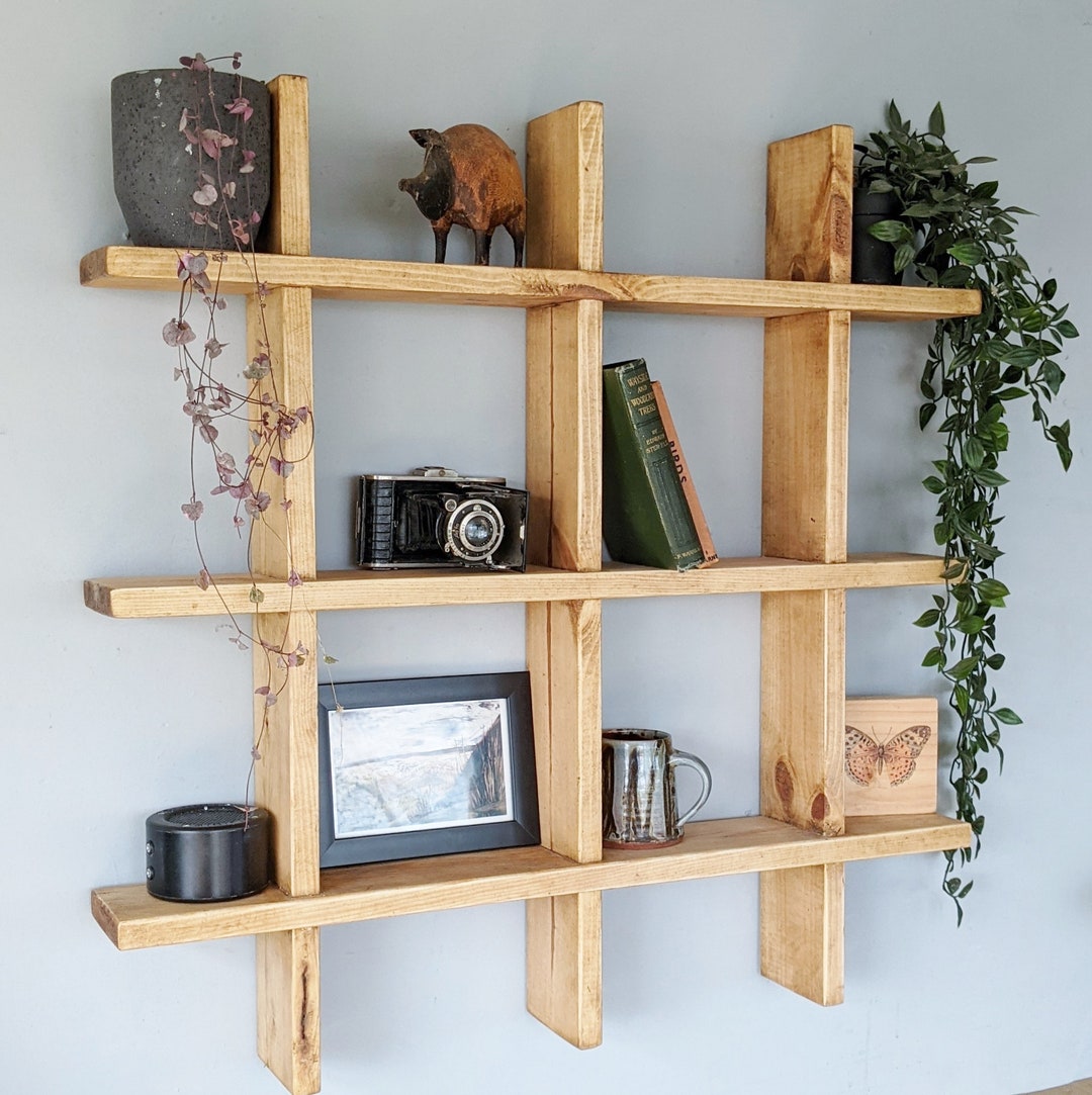 Reclaimed Wooden Wall Mounted Display Shelf With Compartments - Etsy