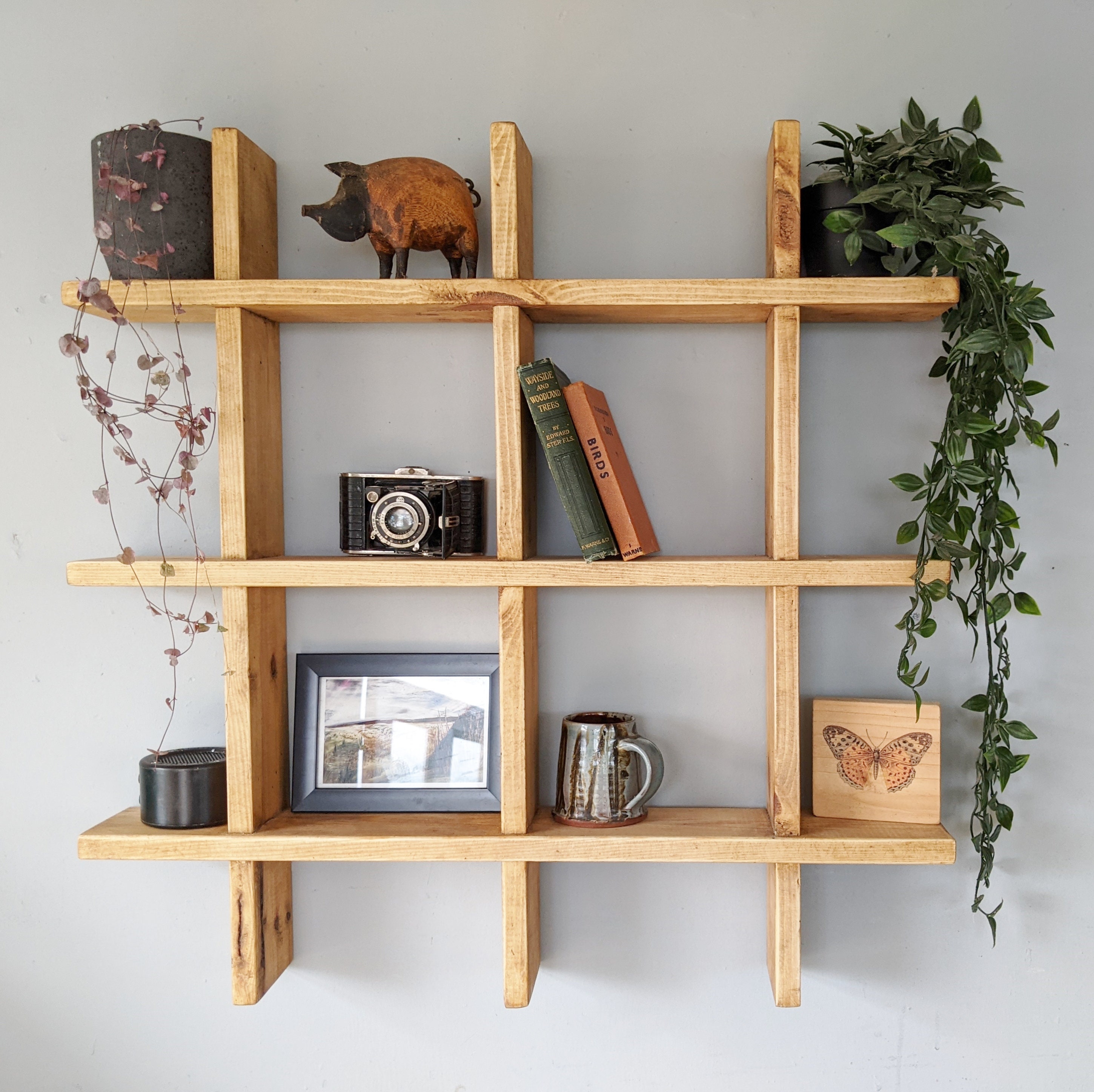 Reclaimed Wooden Wall Mounted Display Shelf With Compartments - Etsy UK