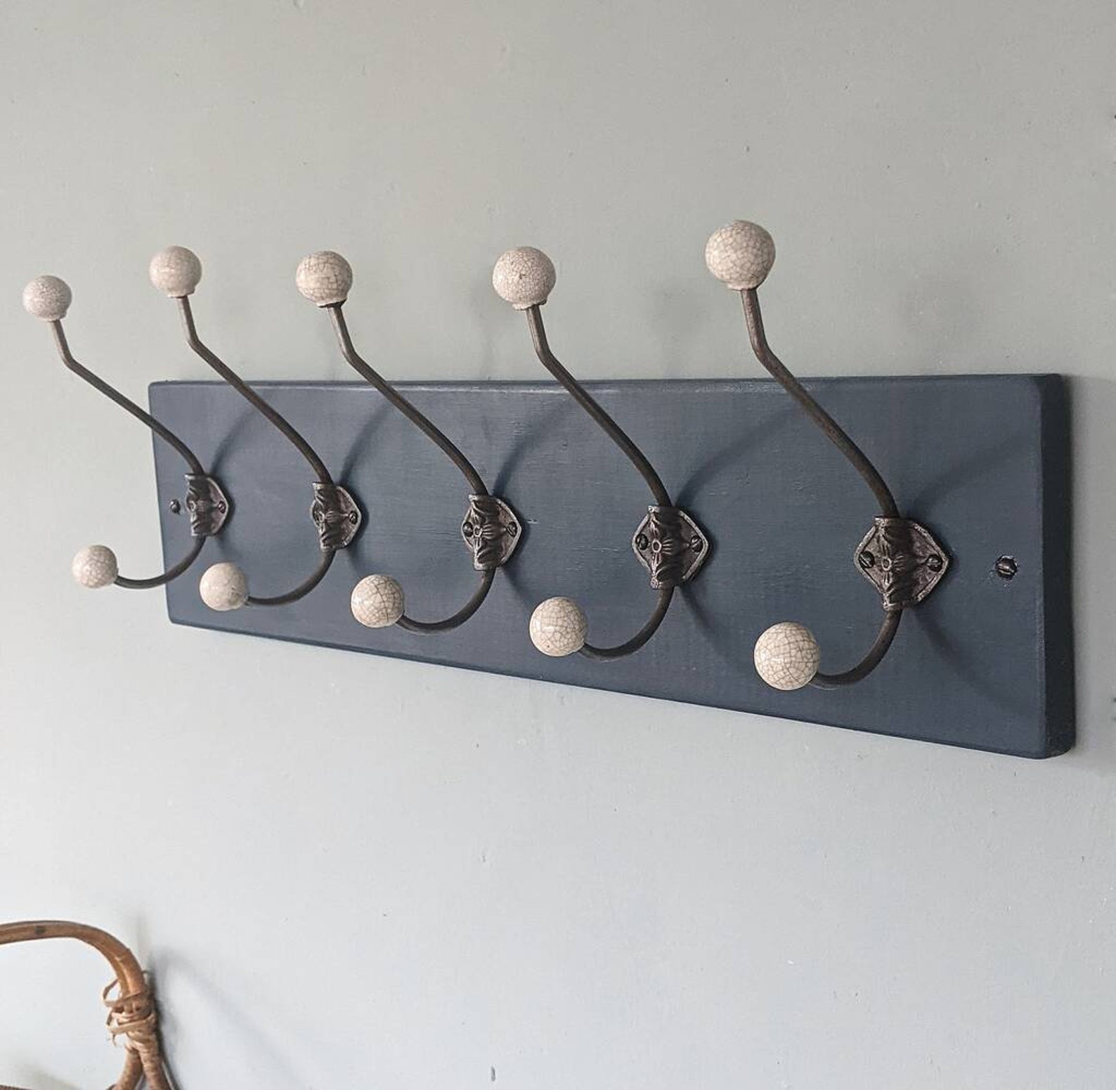 Hague Blue Farrow and Ball Coat Rack With a Choice of Hooks - Etsy UK