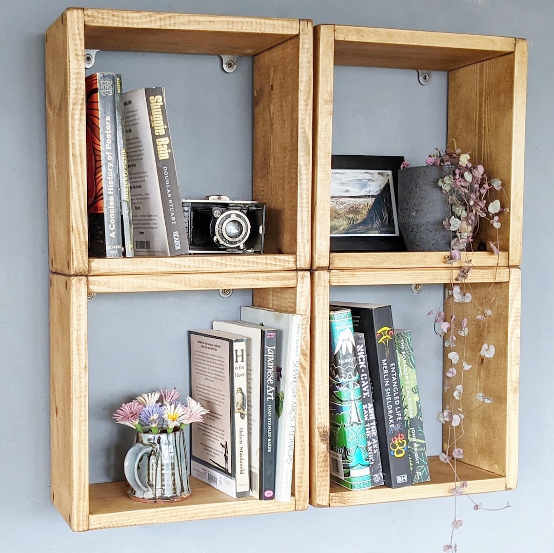 Reclaimed Wood Cube Shelf: Wall Mounted Display Shelf - Etsy UK