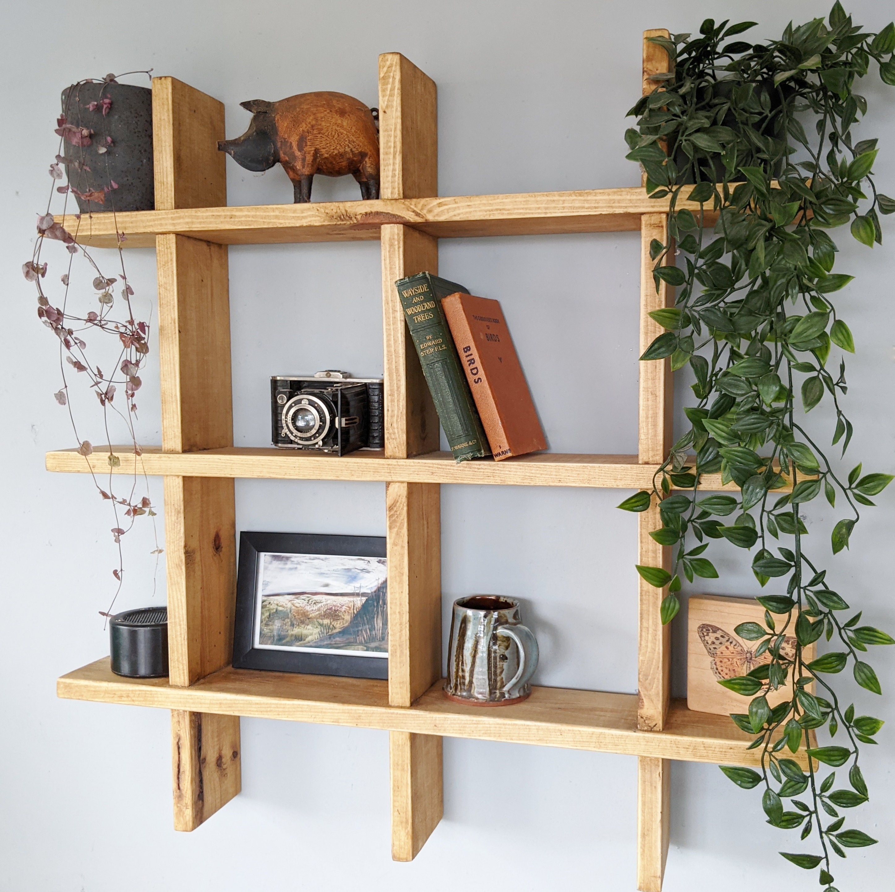Reclaimed Wooden Wall Mounted Display Shelf With Compartments - Etsy UK