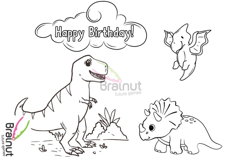 Dinosaurs Happy Birthday Coloring Page - Etsy