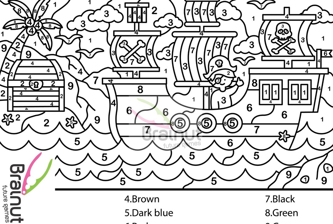 Color by Numbers Pirate Ship/color Pages/color by Number/color by ...