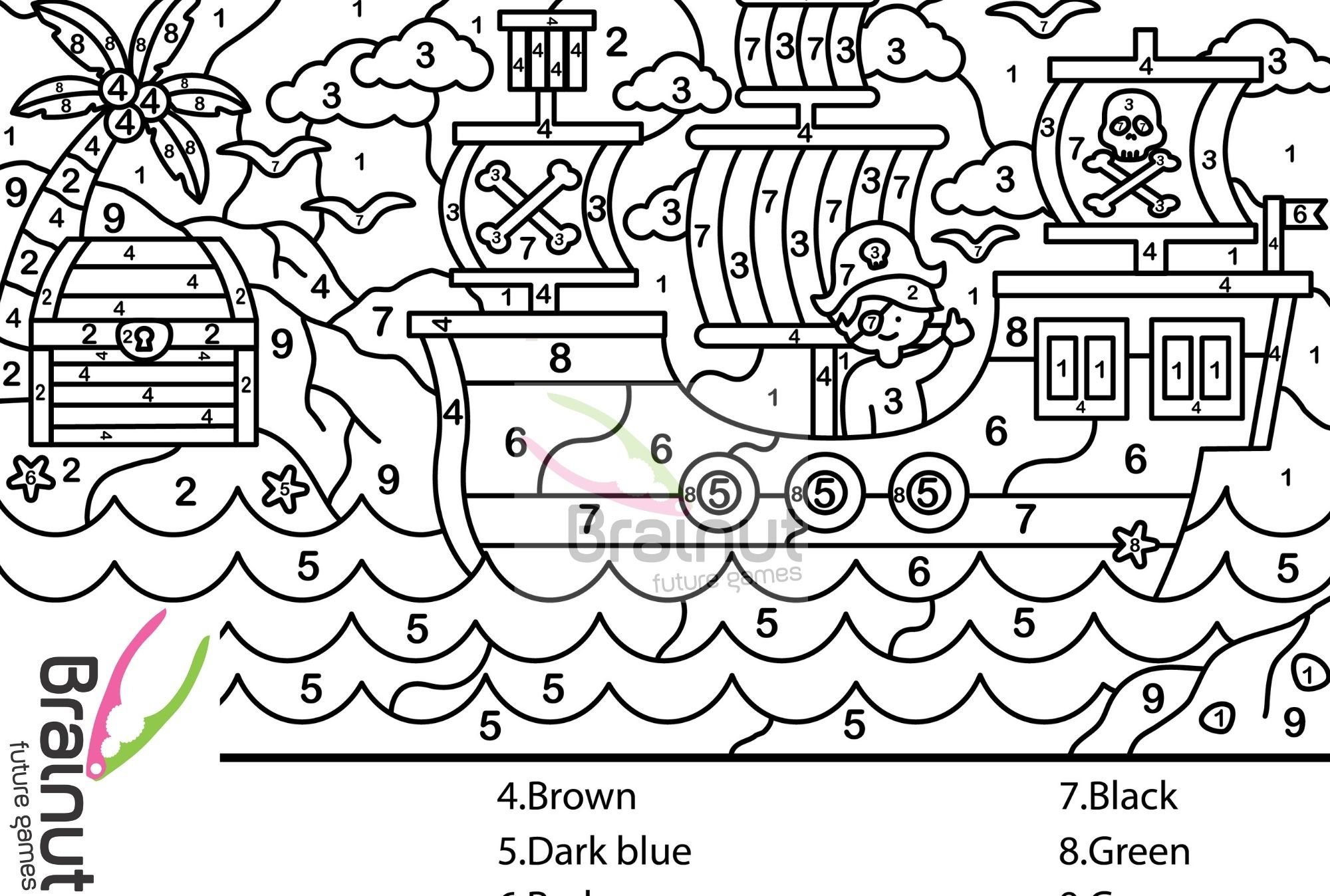 Color by Numbers Pirate Ship/color Pages/color by Number/color by ...