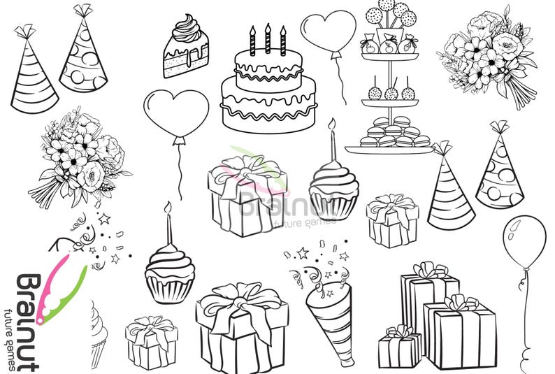 Happy Birthday Coloring Page, Party Decor Printable Page - Etsy