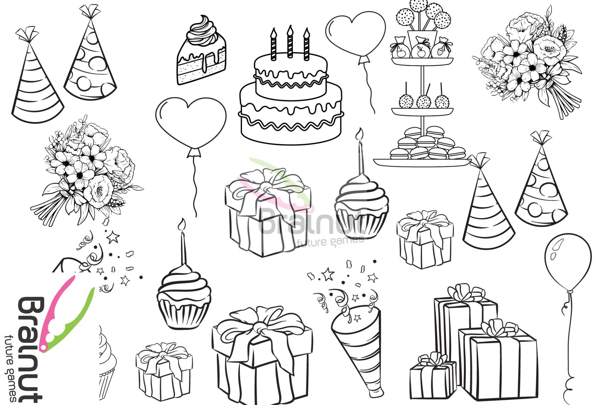 Happy Birthday Coloring Page, Party Decor Printable Page - Etsy