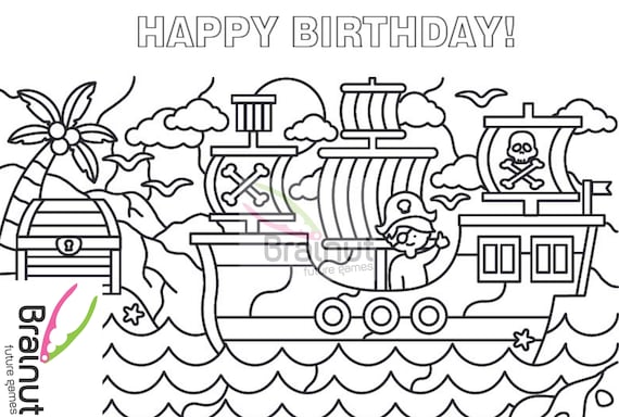 Pirate Happy Birthday Coloring Page - Etsy