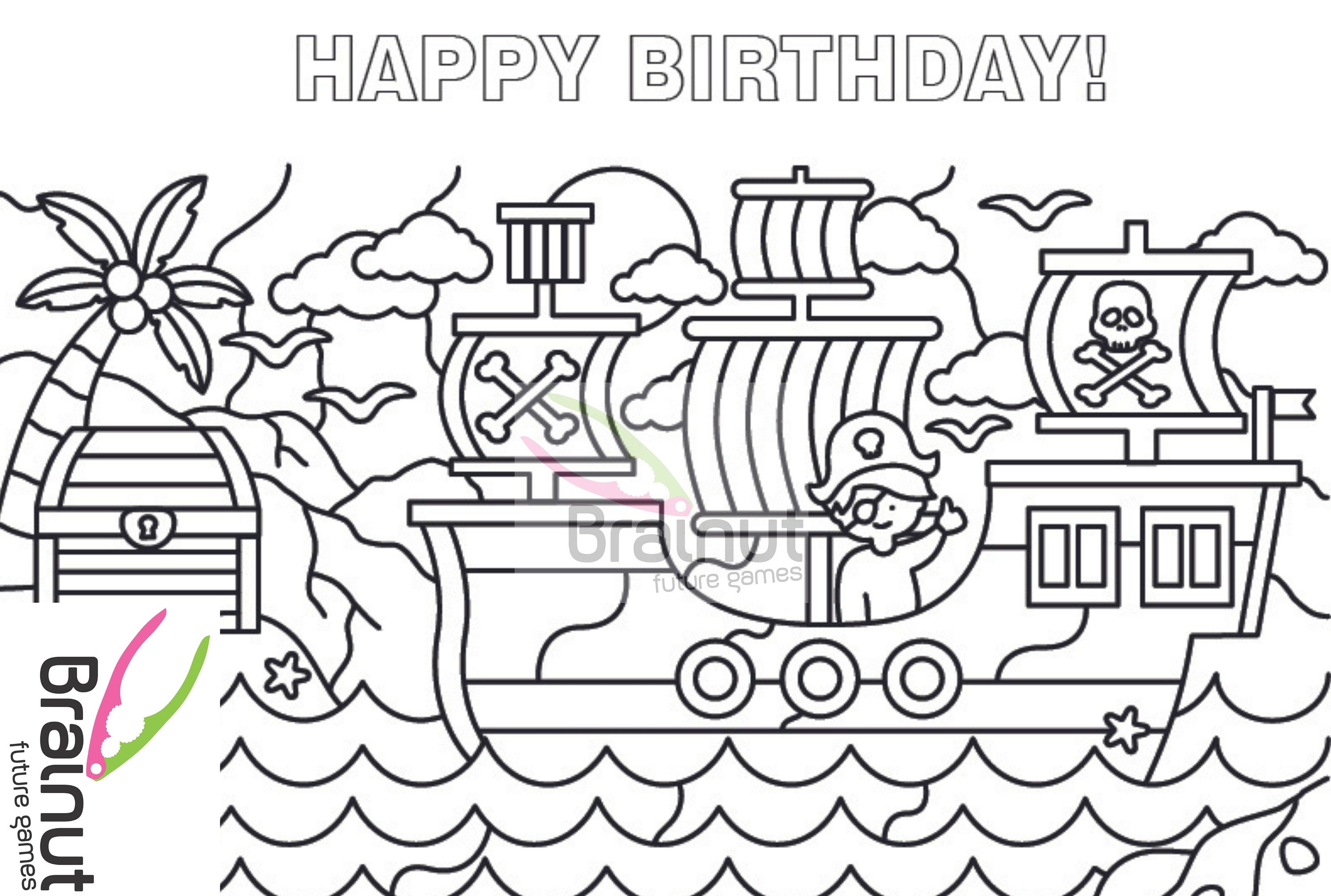 Pirate Happy Birthday Coloring Page - Etsy