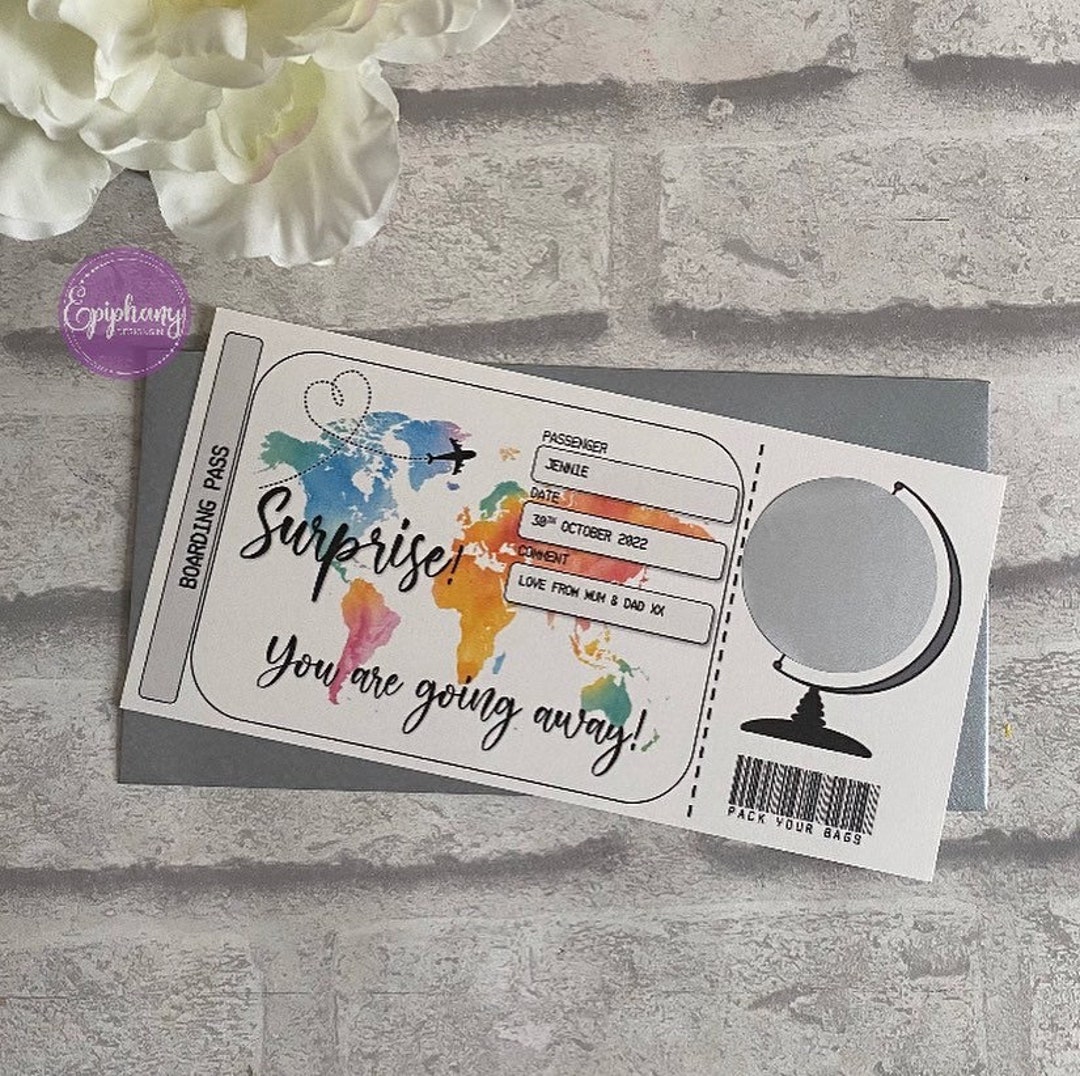 Printed Boarding Pass, Scratch to Reveal Surprise - Any Destination ...