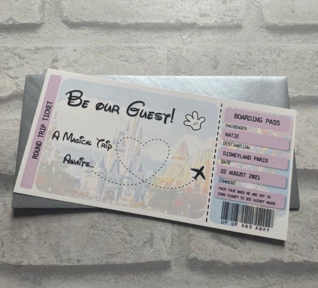 Disney Boarding Pass Ticket Printed With Metallic Envelope Personalised ...