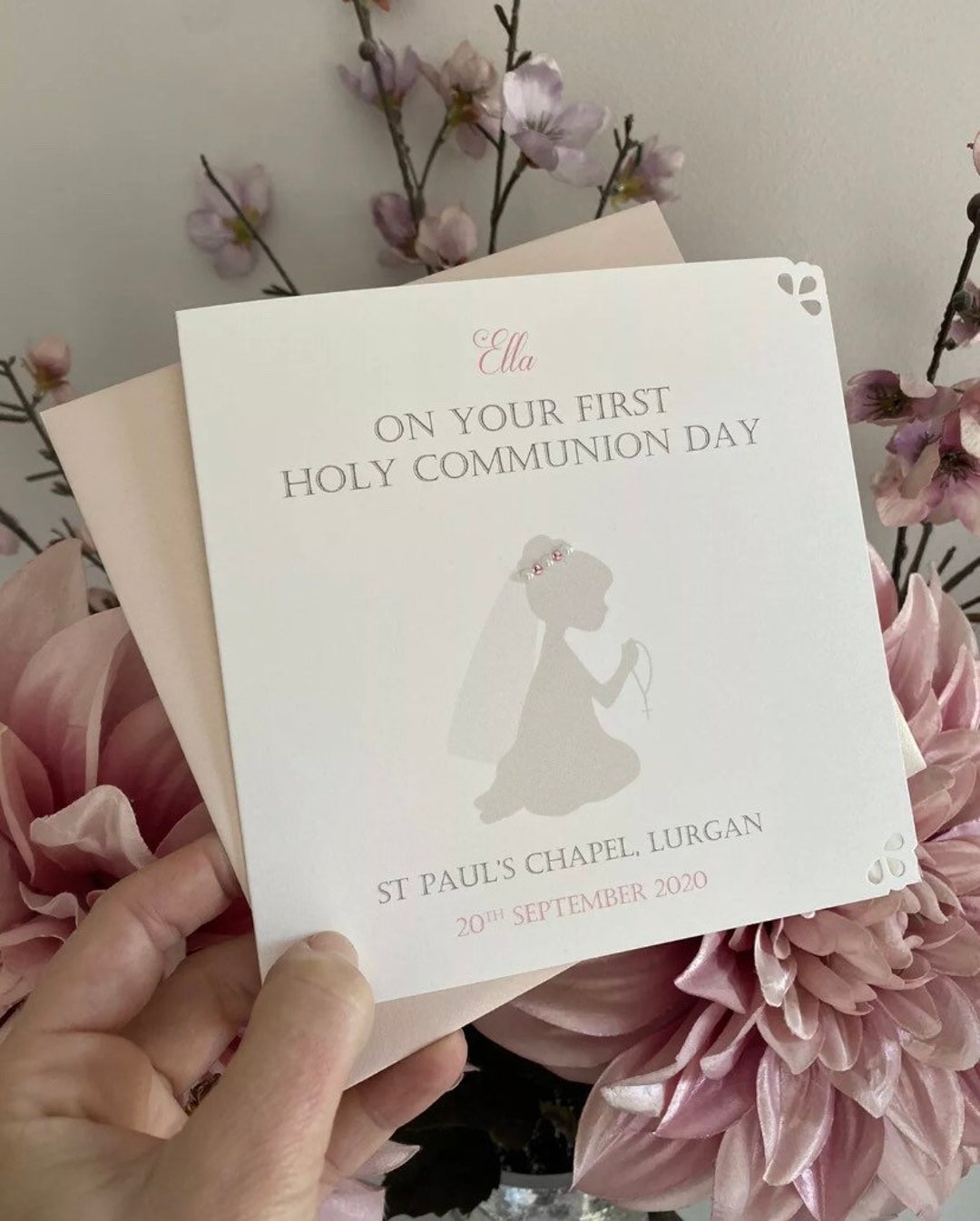 Girls First Holy Communion Congratulations Card Personalised - Etsy
